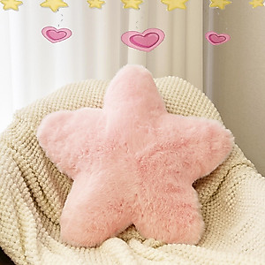 YRXRUS Star Pillows, Pink Star Shaped Pillow, Throw Pillow Gifts, Cute Christmas Room Decor, Fluffy Faux Rabbit Fur Pillow, 15x15 Inches Ultra Soft Pillow