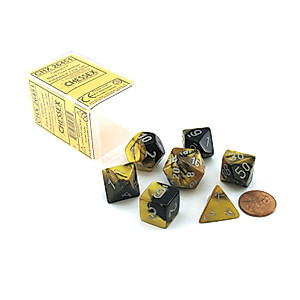 Polyhedral 7-Die Signature Leaf Dice Set: Black & Gold with Silver (d4, d6, d8, d10, d12, d20 & d00) CHX-27418