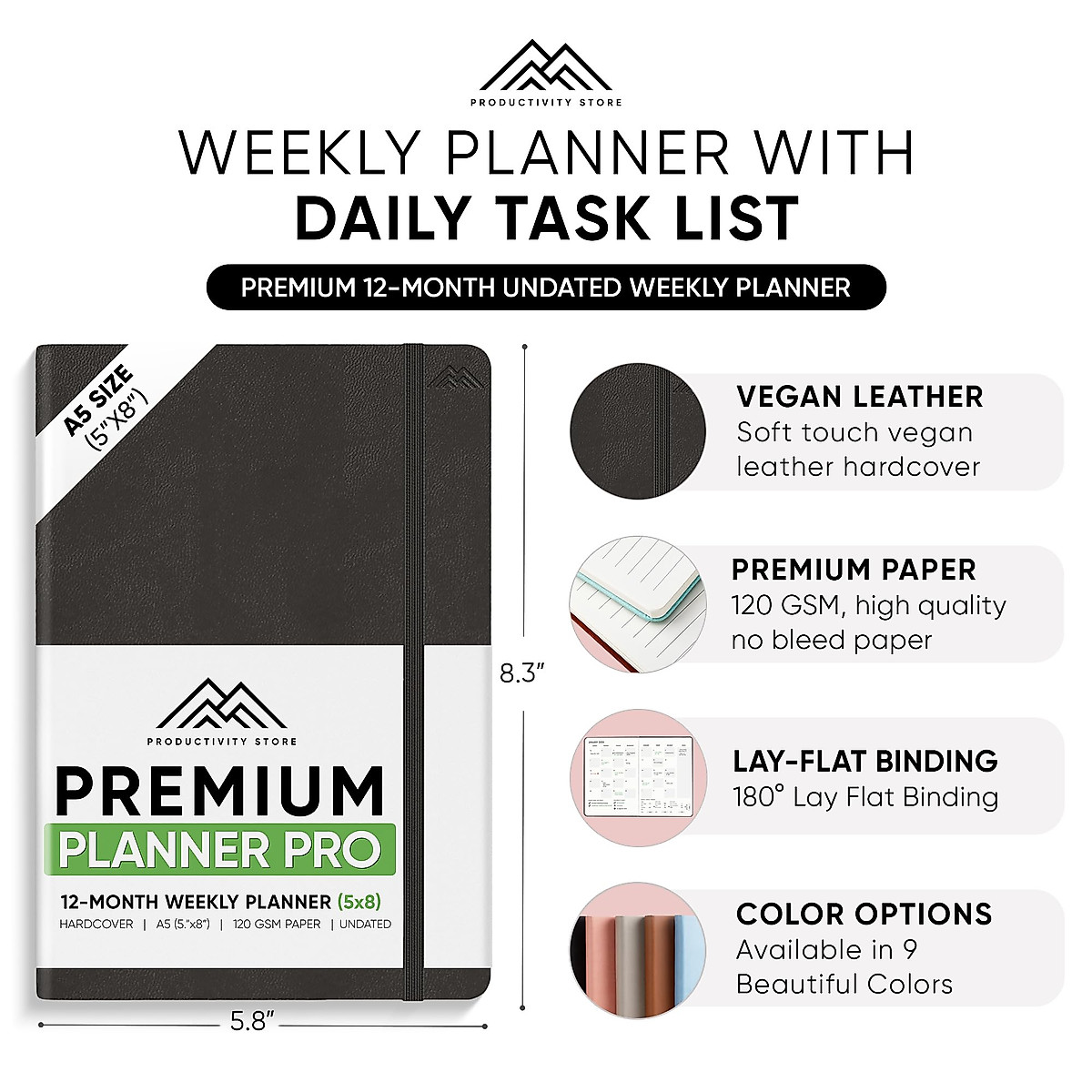 Best 2023 Planner Weekly and Monthly 5x8 | Goal, Business & Productivity Planner | Undated Daily 2023 Planner With To Do List, Habit Tracker & Planner Stickers | Productivity Store Planner PRO (Black)