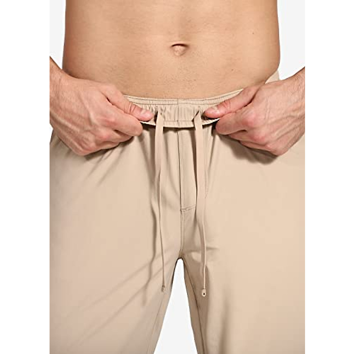 BALEAF Men's Running Pants Elastic Waist Lightweight Jogging Stretch Golf Workout Pants with Zipper Pockets Khaki XL