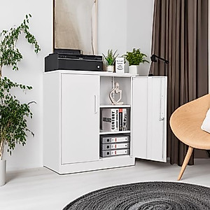 STANI Metal Storage Cabinet, Metal Cabinet with Adjustable Shelf and Drawer, Lockable Lateral Filing Storage Cabinet, Filing Cabinet Lockable Doors for Home Office School, Assemble Required