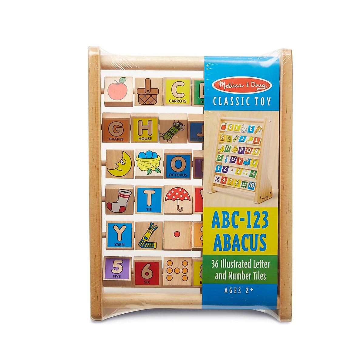 Melissa & Doug ABC-123 Abacus - Classic Wooden Educational Toy, 2 + years With 36 Letter and Number Tiles