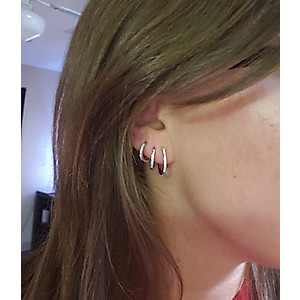 3 pairs Sterling Silver Hoop Earrings for Women 14K White Gold Plated Small Silver Hoop Earrings Cubic Zirconia Huggie Hoop Earrings for Men(Silver 8/10/12mm)