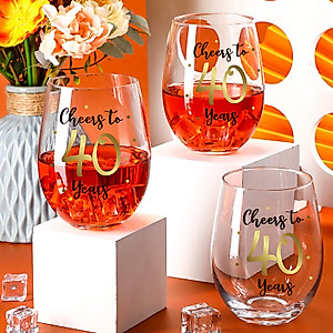 Patelai 40th Birthday Gift for Men Women Stemless Wine Glass, 17 oz Gold Cheers to 40 Years Birthday Wine Glass Present 40th Anniversary or Birthday Wedding Home Party Decor Office Supplies
