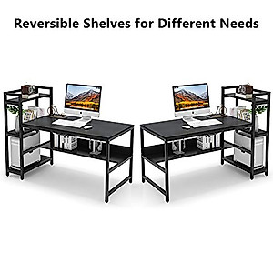 Tribesigns Computer Desk with 4-Tier Storage Shelves, 60 inch Modern Large Home Office Desk Computer Table Studying Writing Desk Workstation with Bookshelf and Tower Shelf (Black)