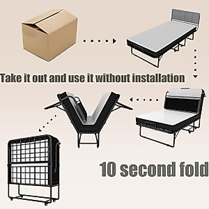 Folding Bed with 5" Memory Foam Mattress, 75" x 39" Twin Guest Bed with Headboard, Portable Rollaway Bed with Sturdy Frame, Home Camping Office Vacation Nursing