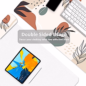 Aisakoc Desk Mat Desk Mouse Pad, Dual Side PU Leather Desk Pad for Keyboard and Mouse, 35.5''x15.8'' Large Waterproof Desk Mat for Desktop, Desk Writing Mat for Office and Home (Morandi Plant)