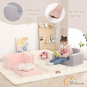Welnow 2-in-1 Kids Sofa Chair, Convertible Toddler Chair Flip Out Children Sofa Chair Folding Kids Play Sofa with Side Pockets & Removable Cover Armrest Chair for Girl or Boy
