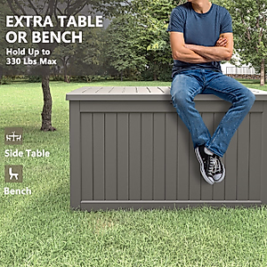 NUNU LAB 230 Gallon Outdoor Storage Box, Deck Box, Waterproof Resin Storage Bin for Patio Cushions for Patio Furniture Cushions, Garden Tools, Lockable, UV Resistant (Grey)