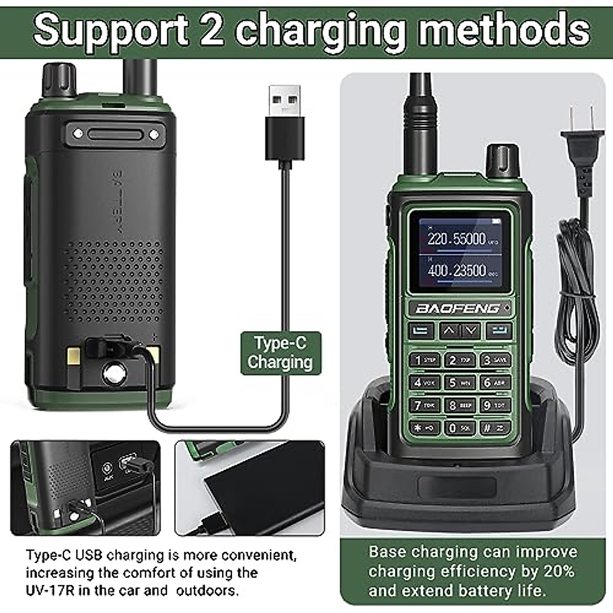 BAOFENG UV-17R Ham Radio Upgrade of baofeng uv-5r Two Way Radio Long Range Dual Band USB Charger 999 Channels Hand Free VOX Walkie Talkies for Adults with 771 Antenna Earpiece Flashlight Battery