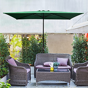 ASTEROUTDOOR Rectangular Patio Umbrella Outdoor Umbrella Market Table Umbrellas with Push Button Tilt, Crank and 6 Sturdy Ribs for Lawn, Garden, Deck, Backyard & Pool, 6.5 x 10ft, Beige