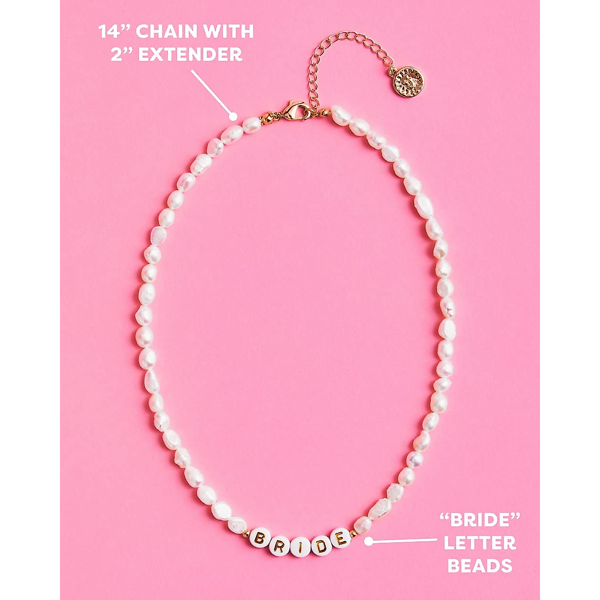 xo, Fetti Bride Freshwater Pearl Beaded Necklace, 14" Choker, Gold Letter Beads Jewelry | Bachelorette Party Decorations, Bridesmaid Gift, Bridal Shower, Wedding