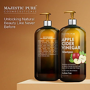 MAJESTIC PURE Apple Cider Vinegar Shampoo - Restores Shine & Reduces Itchy Scalp, Dandruff & Frizz - Sulfate Free, for All Hair Types, Men and Women - 16 fl oz