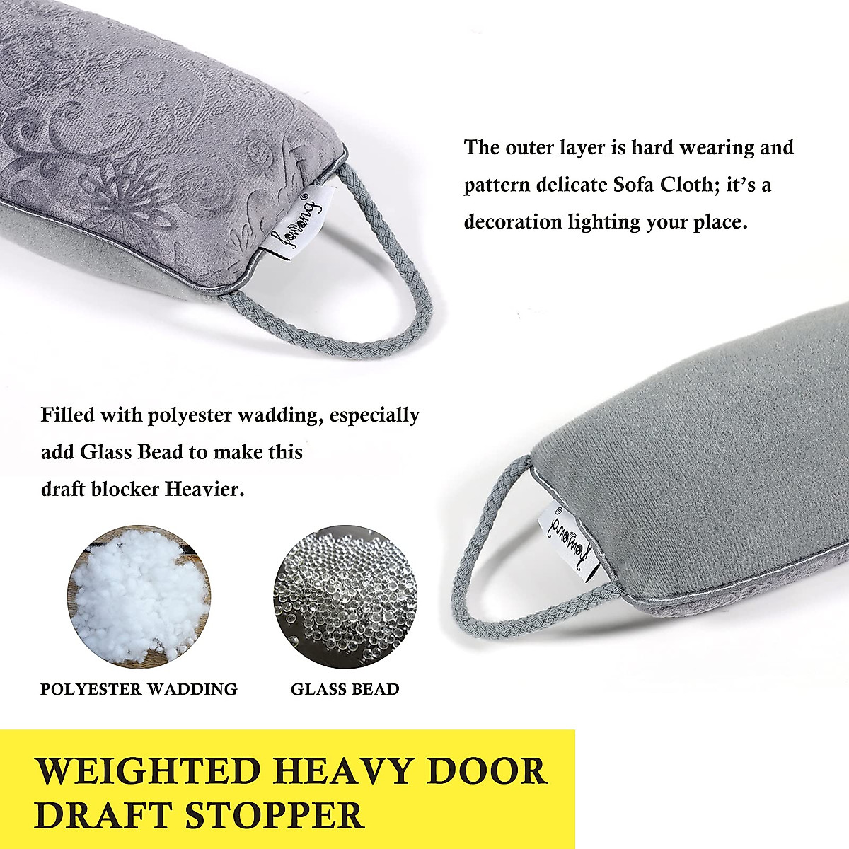 fowong 36 Inch Door Draft Stopper,Under Door Weather Insulator Seal Heavy Duty Energy Saver (Grey)