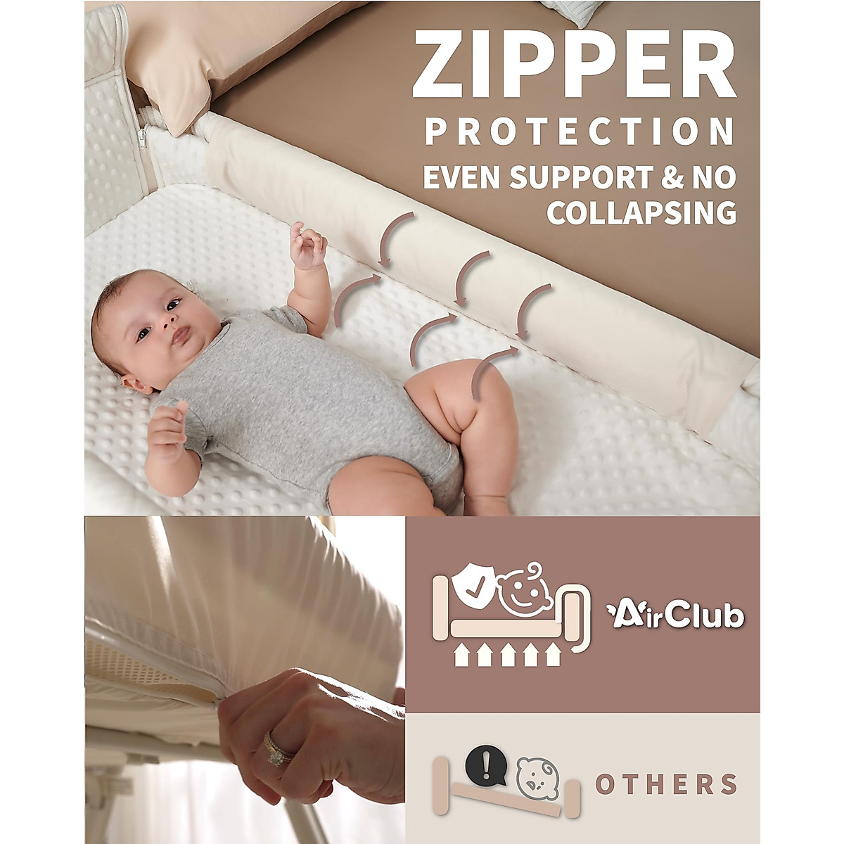 AirClub Bassinet Bedside Sleeper, Baby Crib for Newborn, Baby Bassinets Bedside Sleeper with 4 Auto-Lock & Adjustable Height, Breathable Mesh & Mattress, Bedside Bassinet