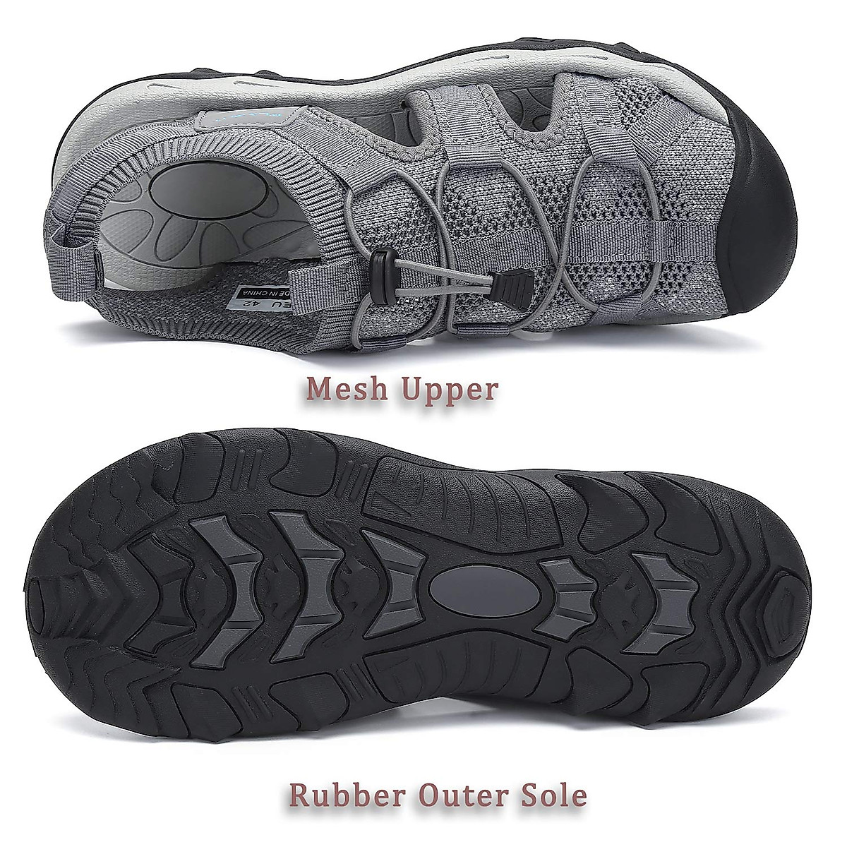 FLARUT Men's Sport Sandals Outdoor Hiking Sandals Closed Toe Mesh Athletic Lightweight Trail Walking Casual Sandals Water Shoes (C-Gray,40)