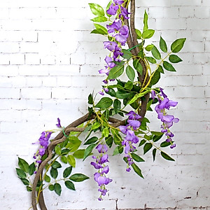 4Pcs 6.6Feet/Piece Artificial Flowers Silk Wisteria Garland Artificial Wisteria Vine Rattan Silk Hanging Flower for Home Garden Outdoor Ceremony Wedding Arch Floral Decor (Purple, 4Pcs 6.6Ft/Piece)