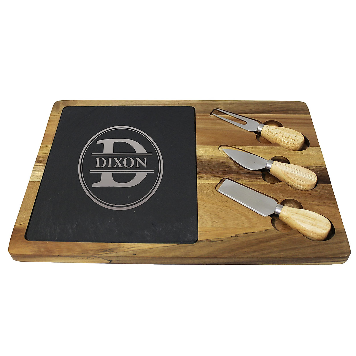 My Personal Memories Premium Personalized Acacia and Slate Cheese and Charcuterie Serving Board with Tools Included (Rectangle 10" x 14")