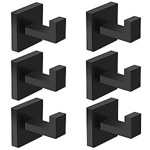 IBosins 6-Pack Bathroom Towel Hooks Hand Towel Holder Heavy Duty Stainless Steel Towel Hanger Robe Hat Coat Hooks for Wall of Livingroom Bedroom Kitchen Closet (Square Matte Black)