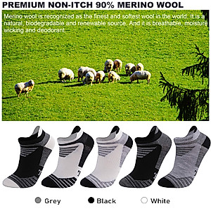 RTZAT 90% Merino Wool Athletic Running Tennis Ultra-Light Ankle Low Cut No Show Cushioned Socks for Men & Women, Large, Black&Dark Gray, 3 Pairs