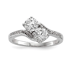 IceCarats 925 Sterling Silver Two Stone Cubic Zirconia CZ Bypass Ring Size 8