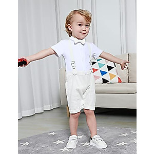 A&J DESIGN Baby Boy Baptism Outfits Christening Suits Infant Suspender Gentleman Wedding Dress Clothes Ivory 6-9 Months