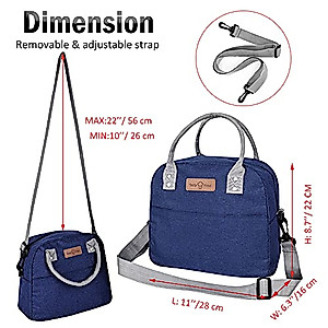 EASTVIO Insulated Lunch Bags Large Reusable Tote Cooler Box with Adjustable Removable Shoulder Strap and Pocket for Women/Men/Picnic/Work/School/Travel,Blue