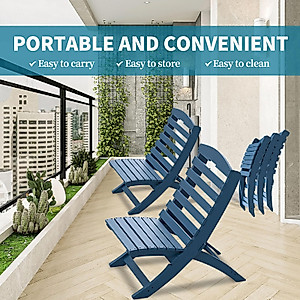 VSMKSJ All-Weather Portable Adirondack Chairs Set of 2,HDPE Plastic Xavier Chair,FirePit Chairs, Navy Blue