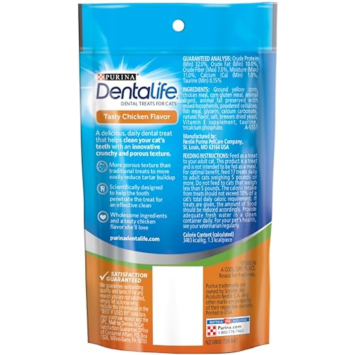 Purina DentaLife Made in USA Facilities Cat Dental Treats, Tasty Chicken Flavor - (Pack of 10) 1.8 oz. Pouches