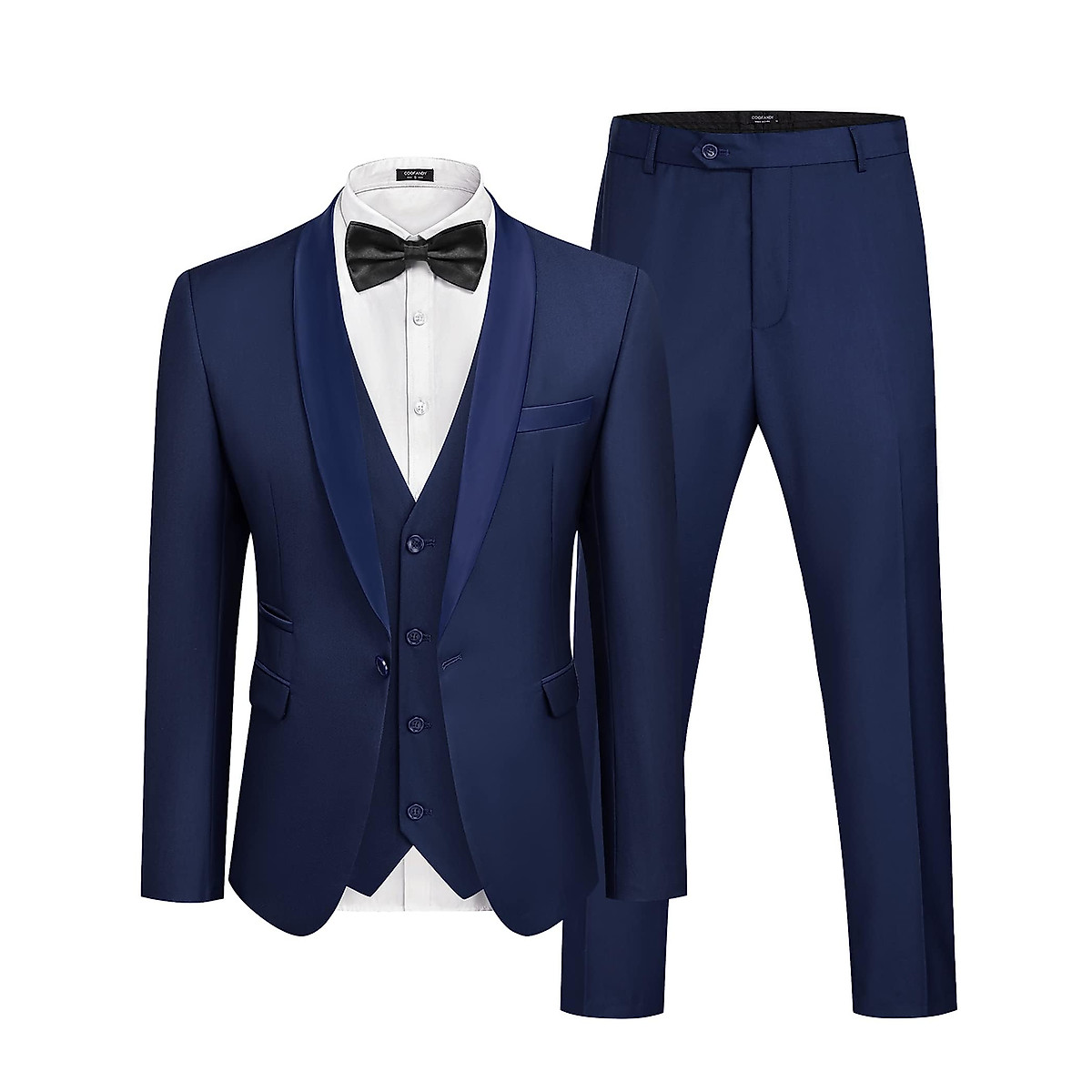 COOFANDY Mens 3-Piece Suit Slim Fit Tuxedo Set Dinner Suit Dinner Jacket Navy Blue XXL