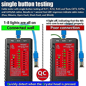 Noyafa NF-468s Network Cable Tester, Ethernet Tester,Cable Mapper, Check Continuity -RJ45, RJ11, RJ12, RJ45, CAT5, CAT5E, CAT6, CAT6A,Telephone line CAT3