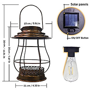 Hanging Solar Lantern,Solar Lantern Outdoor Waterproof,Solar Outdoor Lantern,Retro Desigh Outdoor Lanterns for Patio,Courtyard,Lawn,Garden