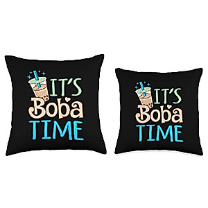 Milk Bubble Boba Sweat Tea Graphic It's Boba Time Bubble Kawaii Tea Graphic Throw Pillow, 16x16, Multicolor