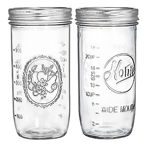 Tebery 6 Pack Wide Mouth Home Glass Mason Jars with Airtight Lids and Bands, 24-Ounce Canning Glass Jars for Canning, Fermenting, Pickling, Meal Prep, Overnight Oats, Jam, Jelly