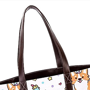 Welsh Corgi Unicorn Star Heart Tote Bags Large Leather canvas Purses and Handbags for Women Top Handle Shoulder Satchel Hobo Bags