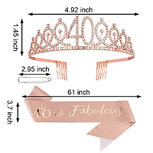 40th Birthday Sash & Rhinestone Crown Kit- Happy 40th Birthday Gifts Women 40th birthday decorations women (Rose gold)