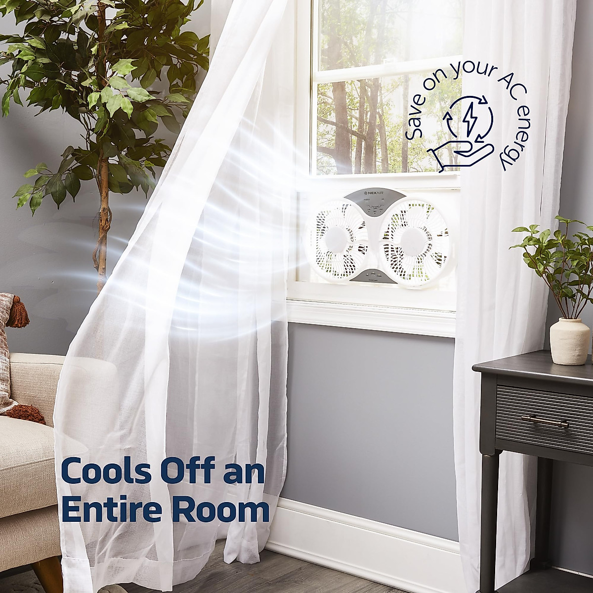 Nexair 9" Twin Window fan with Remote Control, 3 Speed Bedroom window fan reversible Airflow Exhaust And Intake Quiet Operation, Fan Window Easy to install Seals with Built-In panels extending 24"-37"