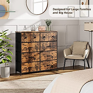 Nicehill Dresser for Bedroom with 10 Drawers, Storage Drawer Organizer, Tall Chest of Drawers for Closet, Living Room, Hallway, Entryway, Fabric Drawers (Rustic Brown)