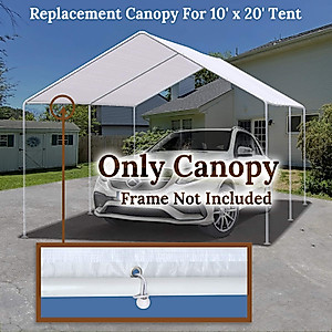BenefitUSA 10x20 ft Carport Replacement Canopy Garage Top Cover Tent Shelter Tarp with Ball Bungee Cords, Canopy ONLY (Without/Edge)