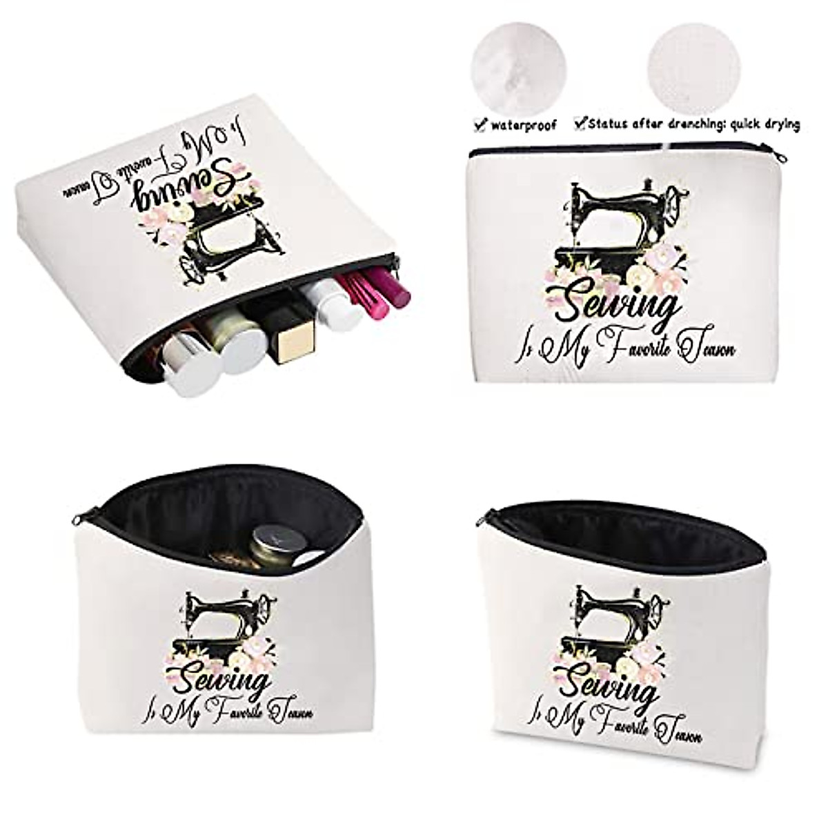 CMNIM Sew Gifts for Women Designer Quilting Cosmetics Bag Gifts for Seamstress Dressmaker Pouch Bag Sewing Is My Favorite Season (Sewing Season Makeup Bag)