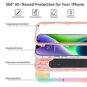 MARKILL Compatible with iPhone 14 Plus Case 6.7 Inch with Ring Stand, Military Grade Drop Protection Full Body Rugged Heavy Duty Protective Cover for iPhone 14 Plus. (Rainbow Pink)