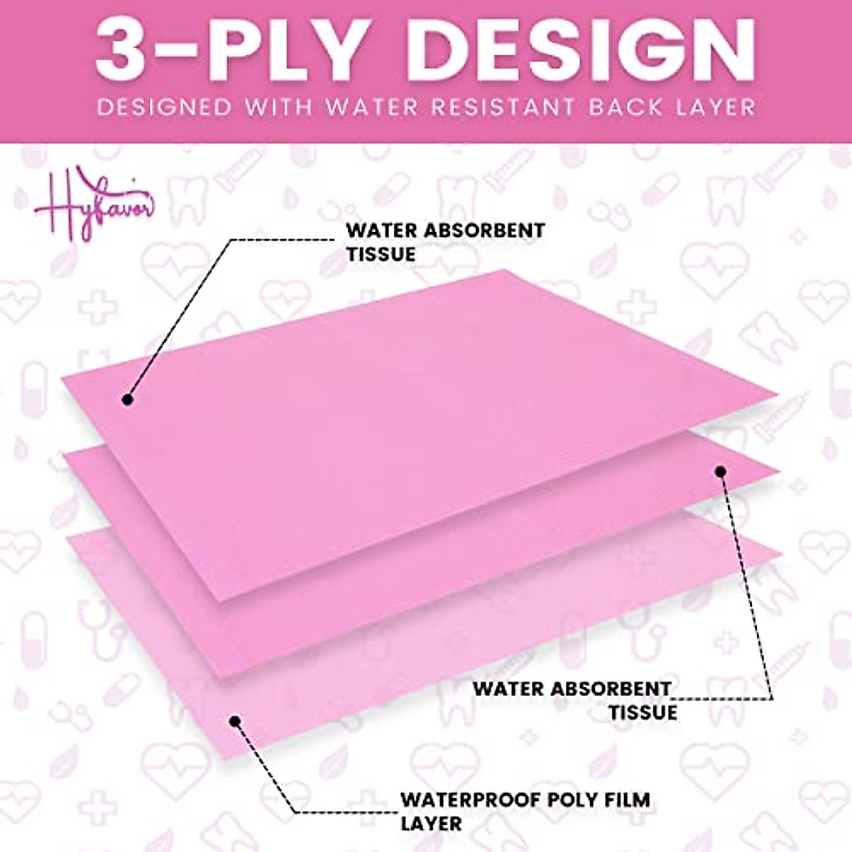 Dental Bib(125 Pack) – Pink Dental Bibs Disposable – Multipurpose & Waterproof Tattoo Bibs – Soft & Flexible Pink Bibs for Dental Tray Covers – 3-Layer Protection Nail Napkins for Acrylic (Pink)