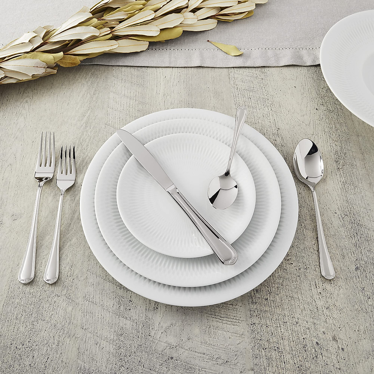 HENCKELS Alcea Flatware Set, 65-Piece, Silver & Steak Knife Set of 8, Stainless Steel Knife Set, Silver