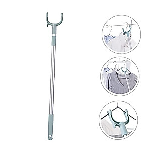 Cabilock retractable clothes rail garment pole retractable clothes pole retractable clothesline rod reach pole stainless steel hooks Home Clothes Rod Aluminum Rod Handle spring wardrobe rod