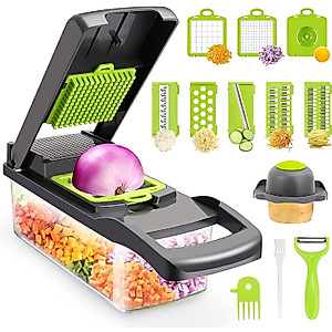 Vegetable Chopper Onion Chopper, Multifunctional 13 in 1 Food Chopper, Professional Mandoline Slicer for Kitchen Veggie Cutter Dicer With 8 Blades, Potato Tomato Carrot Garlic Chopper with Container