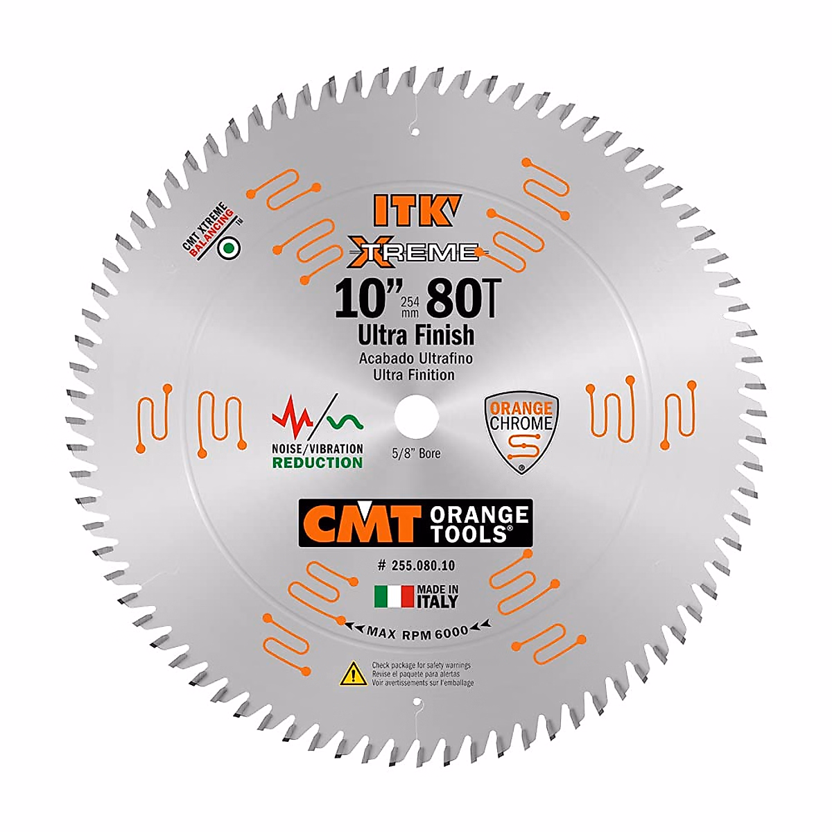 CMT 255.080.10 ITK Industrial Fine Finish Saw Blade, 10-Inch x 80 Teeth 40° ATB Grind with 5/8-Inch Bore