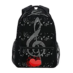 ALAZA Music Notes Love Heart Red Travel Laptop Backpack Business Daypack School Bag Bookbag Fit 15.6 Inch Laptops for Women Men Girls