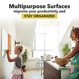 Vision Board 2023: Large 36" x 48" White Board and Cork Board Combo, Magnetic Half Bulletin Corkboard Combination for Office Wall | Memo Board for Notes, Dry Erase Whiteboard | Markers, Eraser, Pins