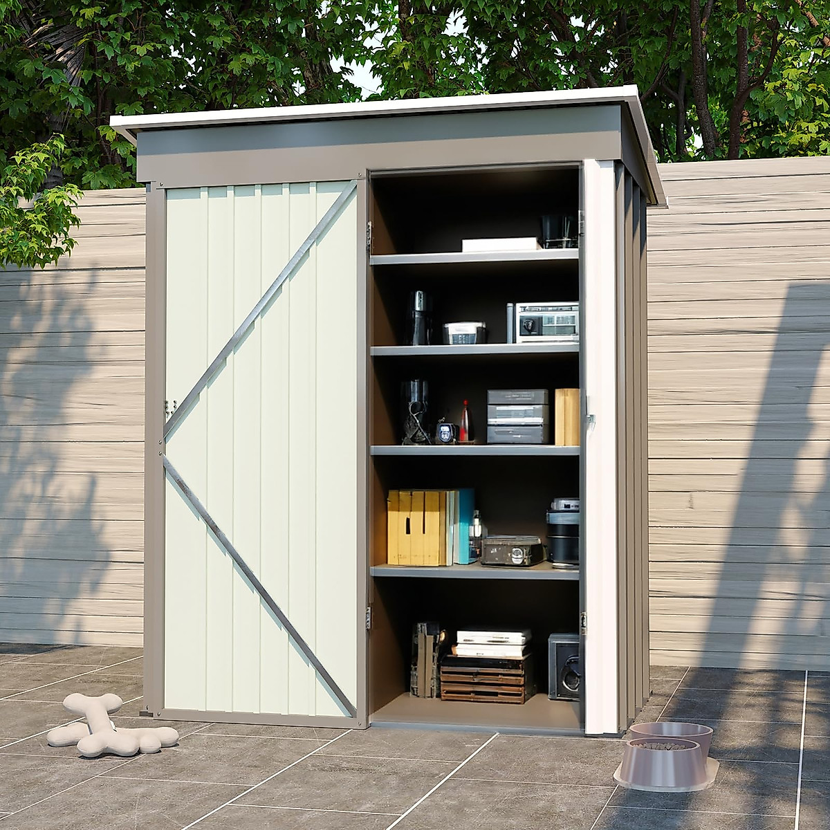 VOTSMOKK 5 x 3 FT Outdoor Storage shed, Metal Tool Shed Storage House with Lockable Door, Small Shed Outside Storage Waterproof Shed for Backyard, Garden and Patio, Grey
