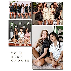 Leikar Womens Silk Satin Pajamas Shorts Set Bride Pajamas Button Down Pjs Loungewear Set S-XXL White